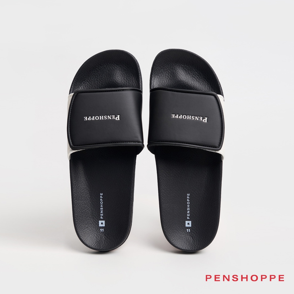 Penshoppe Two-Tone Textured Slides with Velcro Band For Men (Black ...