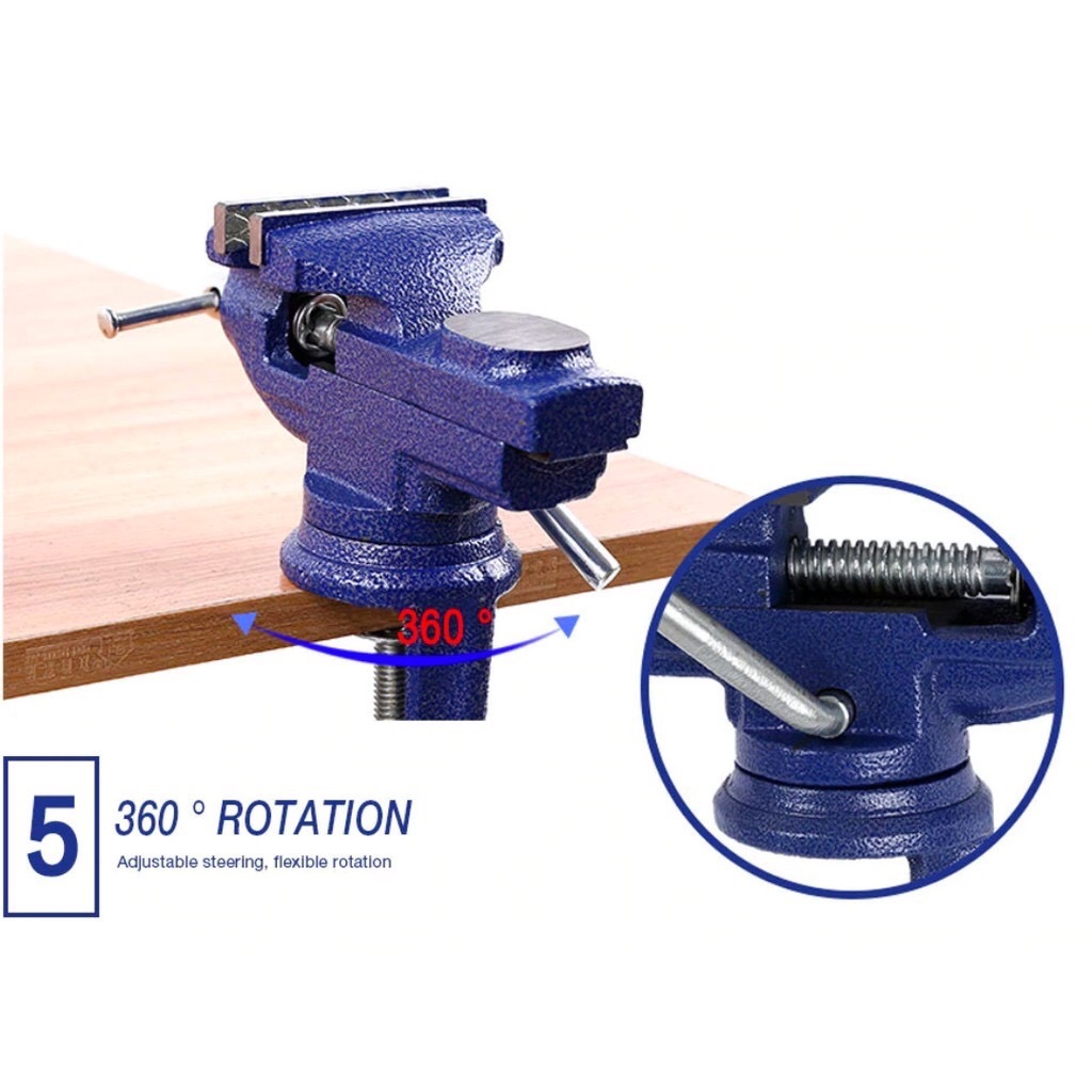 Clamp-On Table Bench Vise with 360 Degree Swivel Base Heavy Duty ...