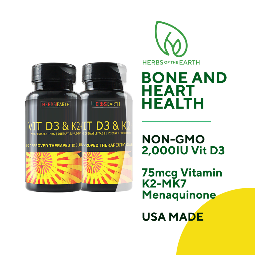 Vitamin D3+K2 Mk-7 2 Bottles 2,000 IU NON-GMO Bone, Heart Health ...