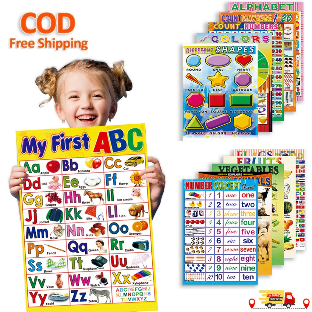 Big Size Chart For Kid Educational Set Wall Colors ABC Alphabet Chart ...