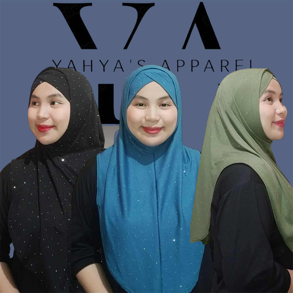 BUNDLE OF AYEESHA HIJAB RHINESTONE 2in1 with inner Crisscross Design ...