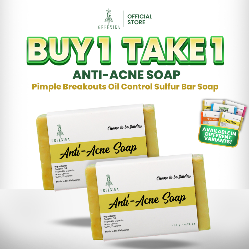 [ BUY 1 TAKE 1 ACNE SOAP ] Greenika Anti Acne Soap for Pimple Breakouts ...