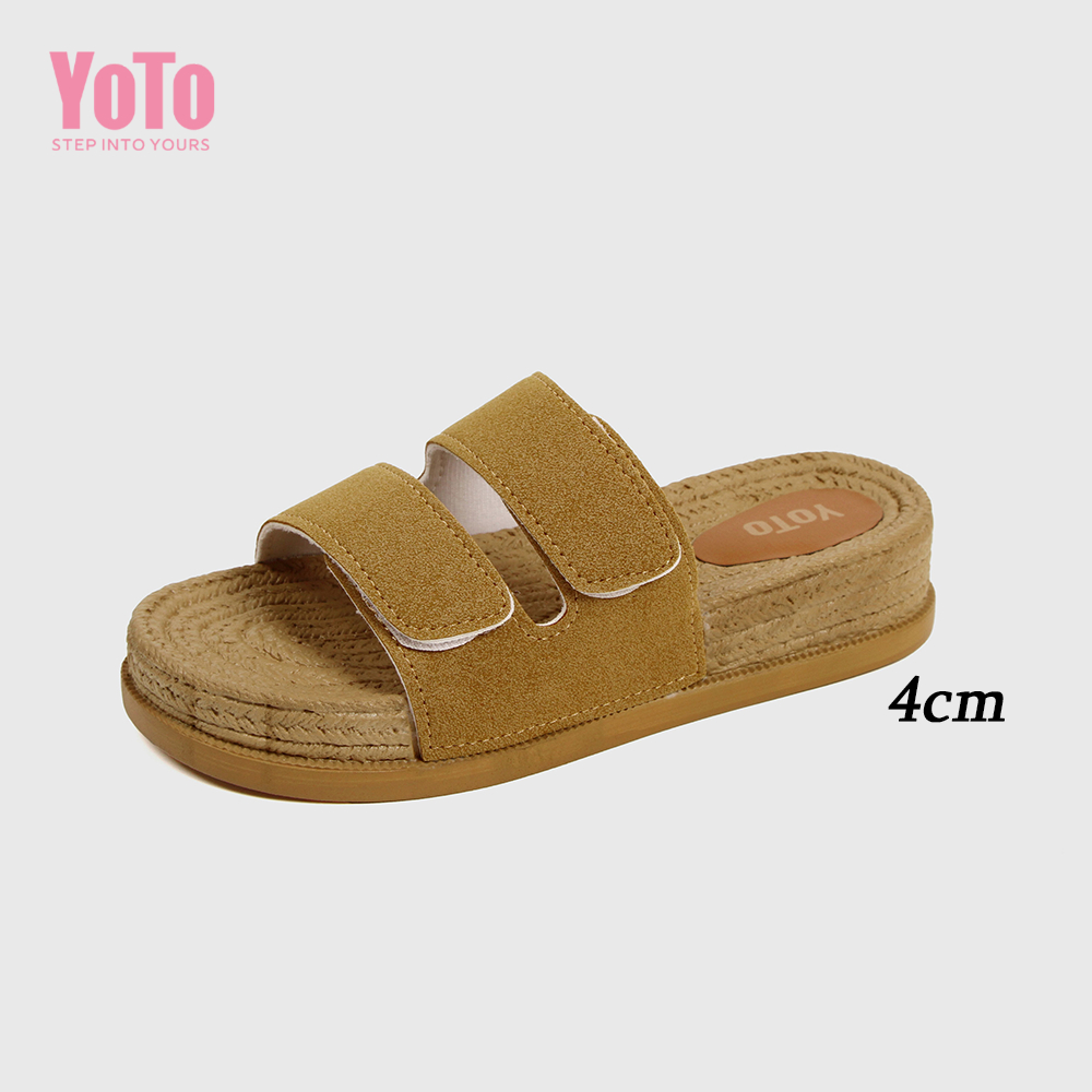 YOTO Women's Sandals Simple Double Strap With Buckle Comfort Thick Sole Slippers For Women ...