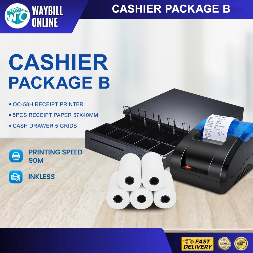 POS Cash Drawer w 58H Receipt Printer + FREE Receipt Rolls Combo ...
