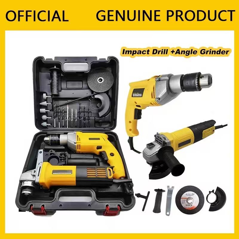 2 in 1 Pack Angle grinder and Electric Drill Driver set Free Accessories disc bits Power Tool ...