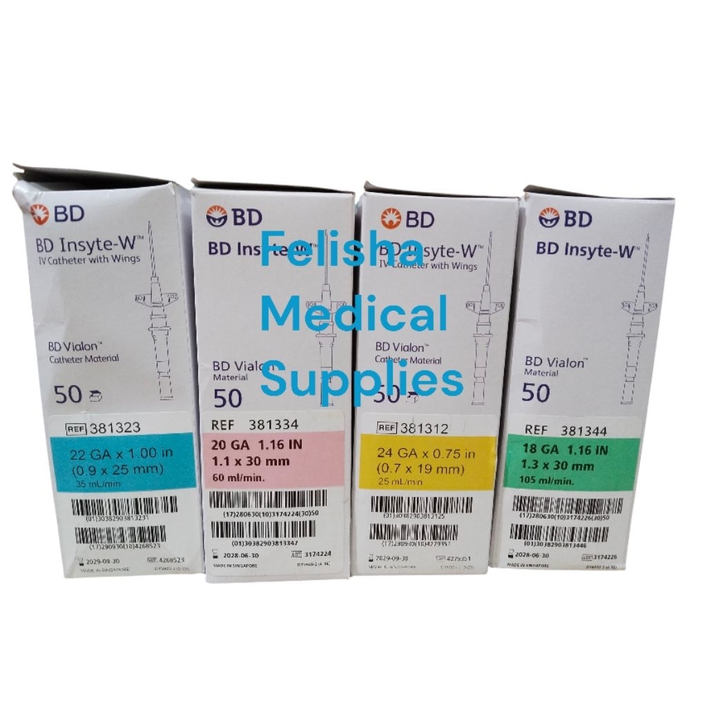 BD Insyte G.18 Green, G. 20 Pink G.22 Blue, G.24Yellow sold [ 50pcs/box ...