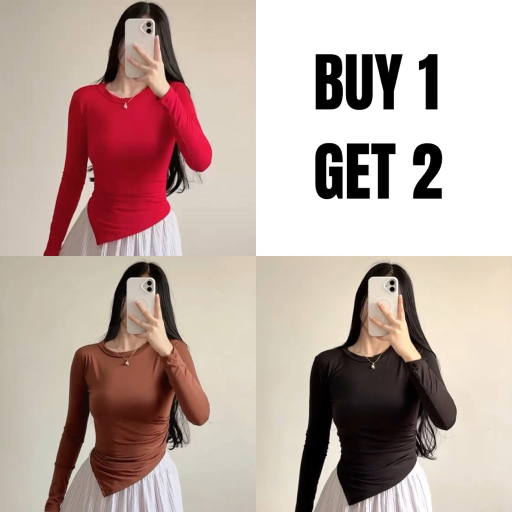 RJSD | BUY 1 GET 2 (3pcs ) Assymetrical Long Sleeve Double Lining Top ...