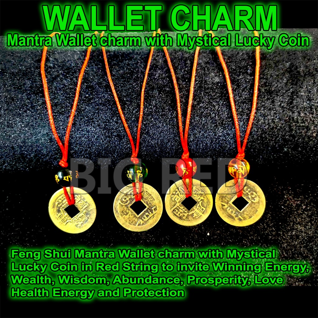 FengShui Lucky Coin w/ Mantra Beads (Red, Green, Yellow & Black) Pang ...