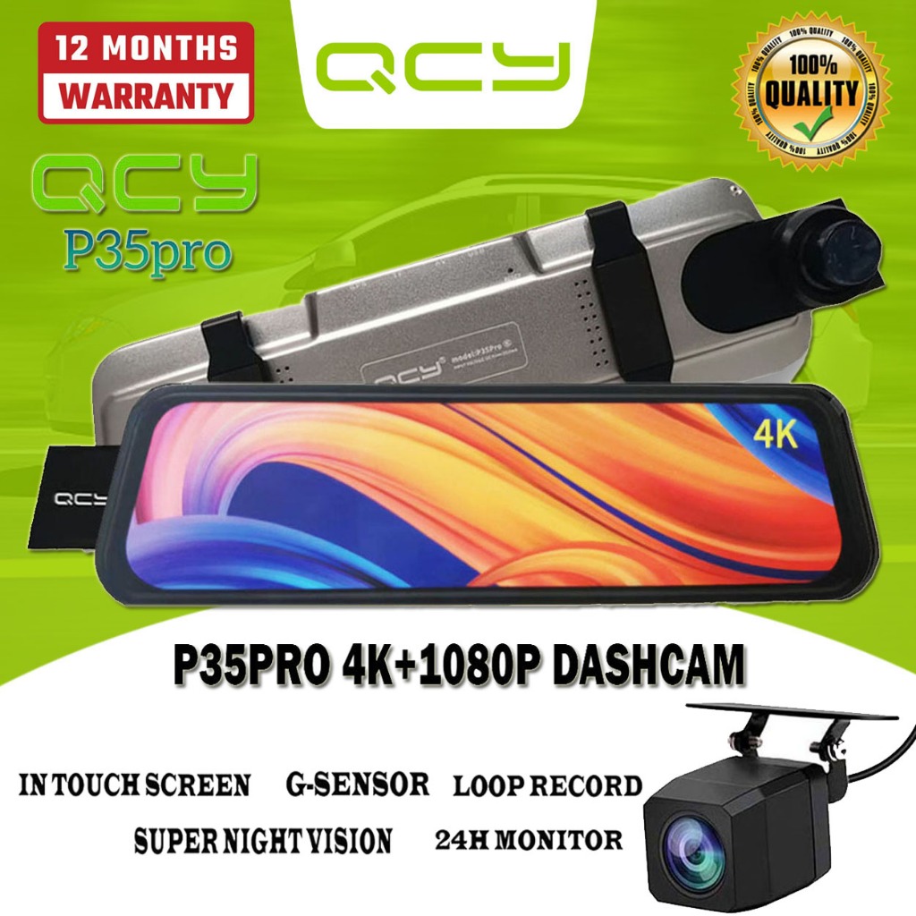 New!!! ORIGINAL QCY P35 PRO WIFI 9.66" INCH ULTRA CLEAR 4K+1080P CAR ...