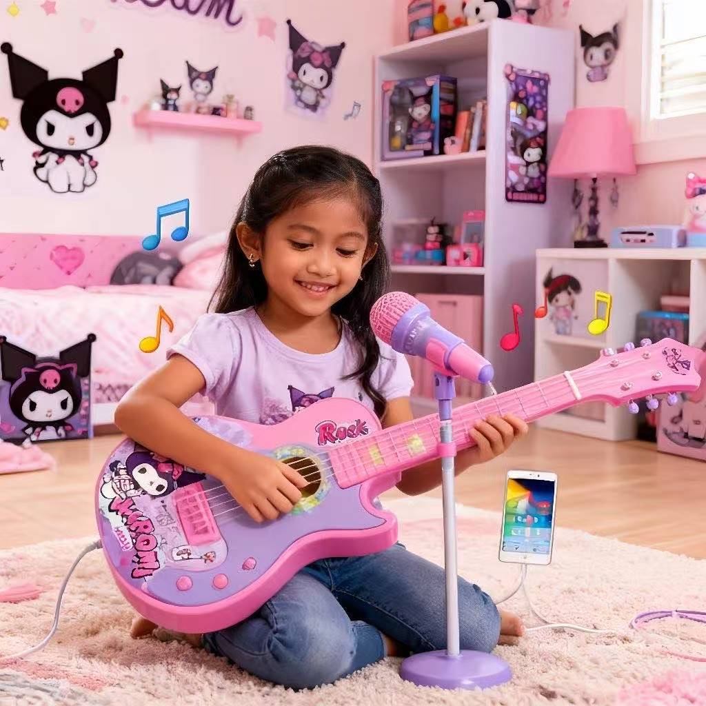 Light and music guitar toy with microphone that can connect to mobile ...