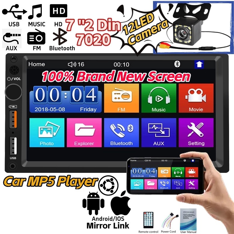 7" 2 Din 7020 Car Stereo Bluetooth FM/USB Car Radio with HD Touch ...