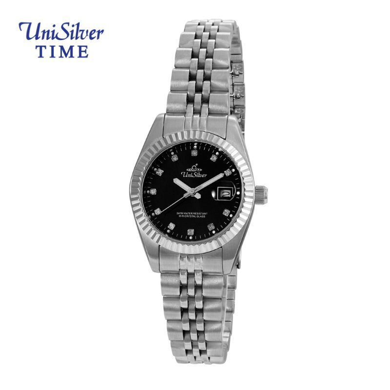 UniSilver TIME Women's Silver / Black Analog Stainless steel watch ...