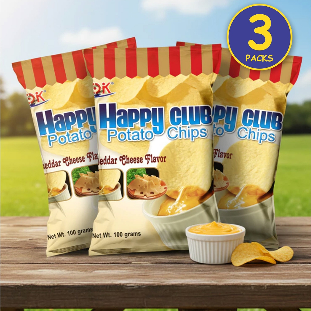 3PACK OF OK Happy Club Potato Chips Cheddar Cheese Flavor 100 grams ...