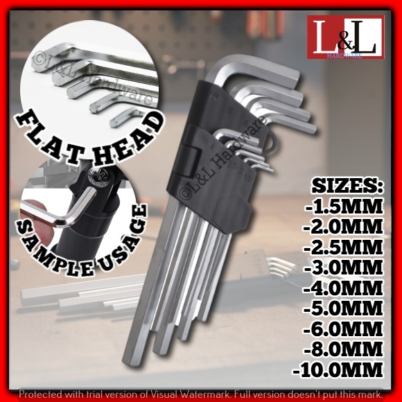 1611 9PCS/SET HEX KEY SET FLAT TYPE L-Shape Plum Allen Wrench Hex ...