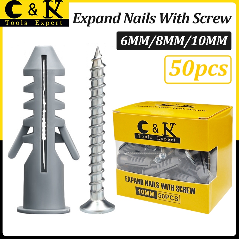 C&K 50pcs Tox With Screw (Expand Nails With Screw) 6mm, 8mm, 10mm Tox ...