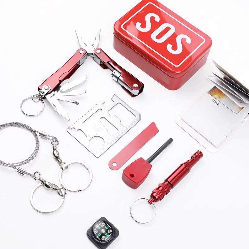 SOS Survival Box Outdoor Survival Tool Survival Kit Portable Metal ...