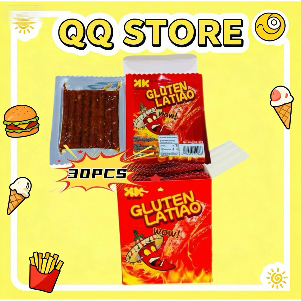 30PCS/1BOX BBQ FLAVOR SPICY GLUTEN LATIAO WOW!!SNACK LATIAO MASARAP ...