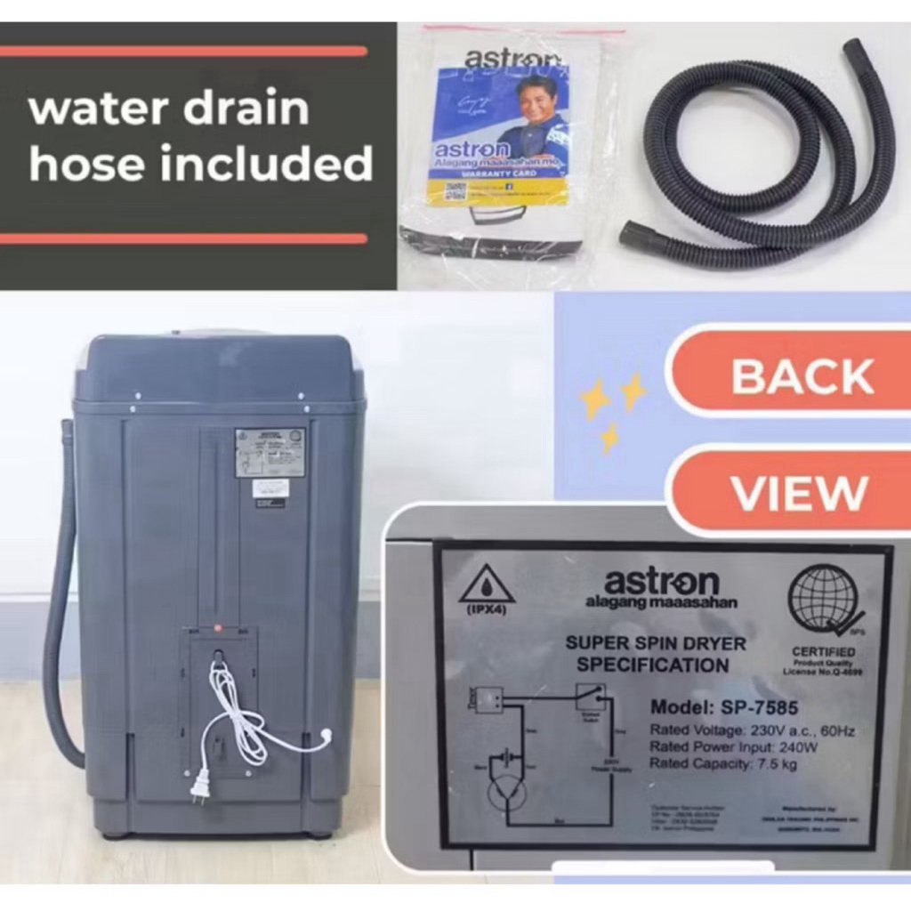 Brand new Astron SP7585 Spin Dryer - Gray I 7.5kg Capacity | Low Noise | Quick Dry | Rus ...