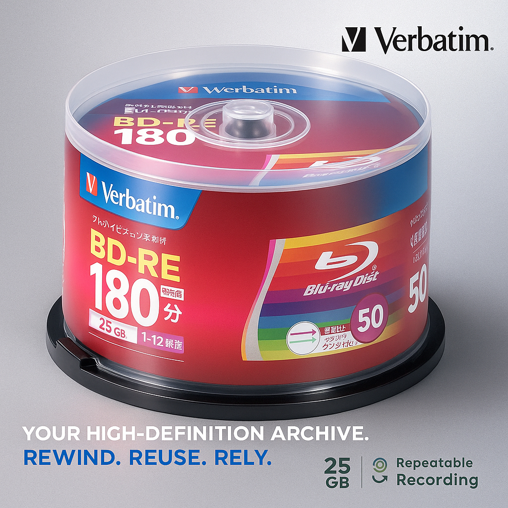 Verbatim Japan Rewritable Blu-ray Disc BD-RE 25GB, 50-Pack, White ...