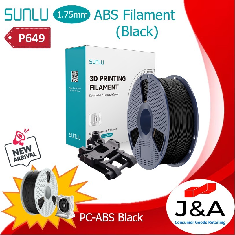 Sunlu ABS Filament (Black) 1.75mm for 3D Printing (1kg per spool ...