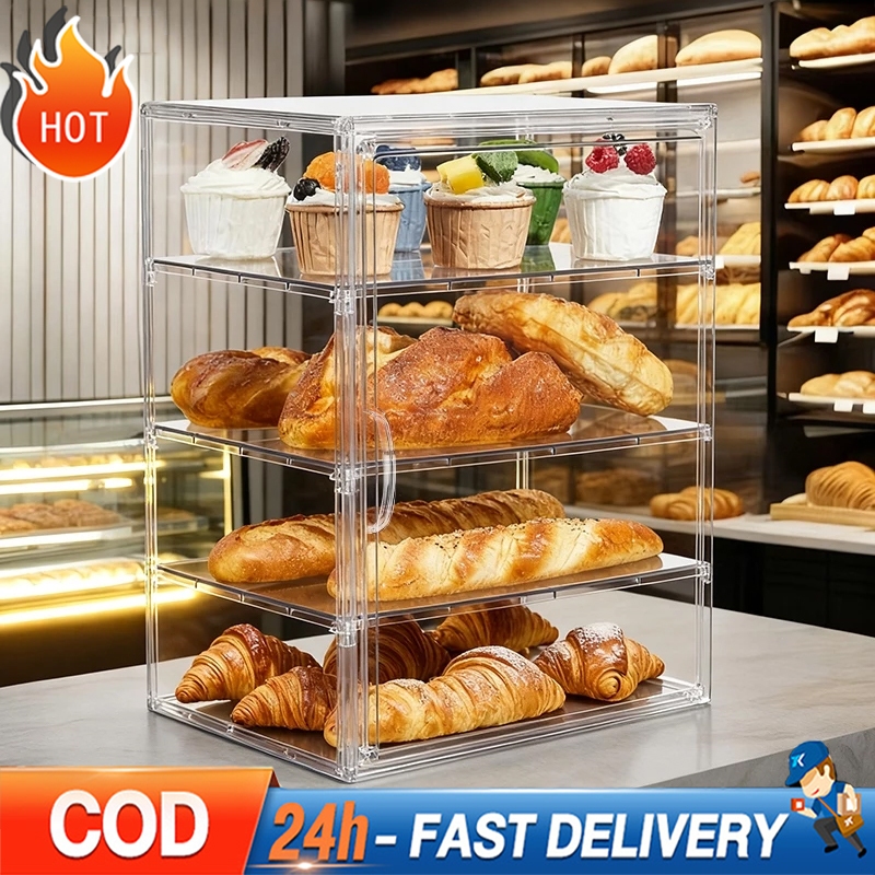 3-Layers Acrylic Display Case Dustproof Dessert Cake Pastry Bread ...