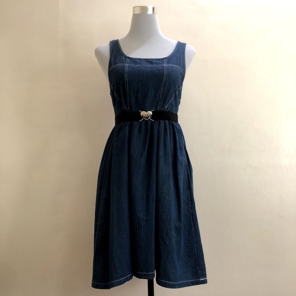 Preloved Korean Cute Square Neck Denim Dress | Shopee Philippines