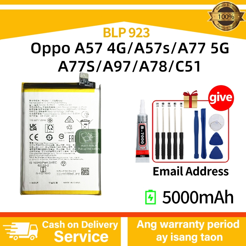 Replacement BLP923 Battery For Oppo A57 4G/ A57s/A77 5G/A77S /A97/A78 ...