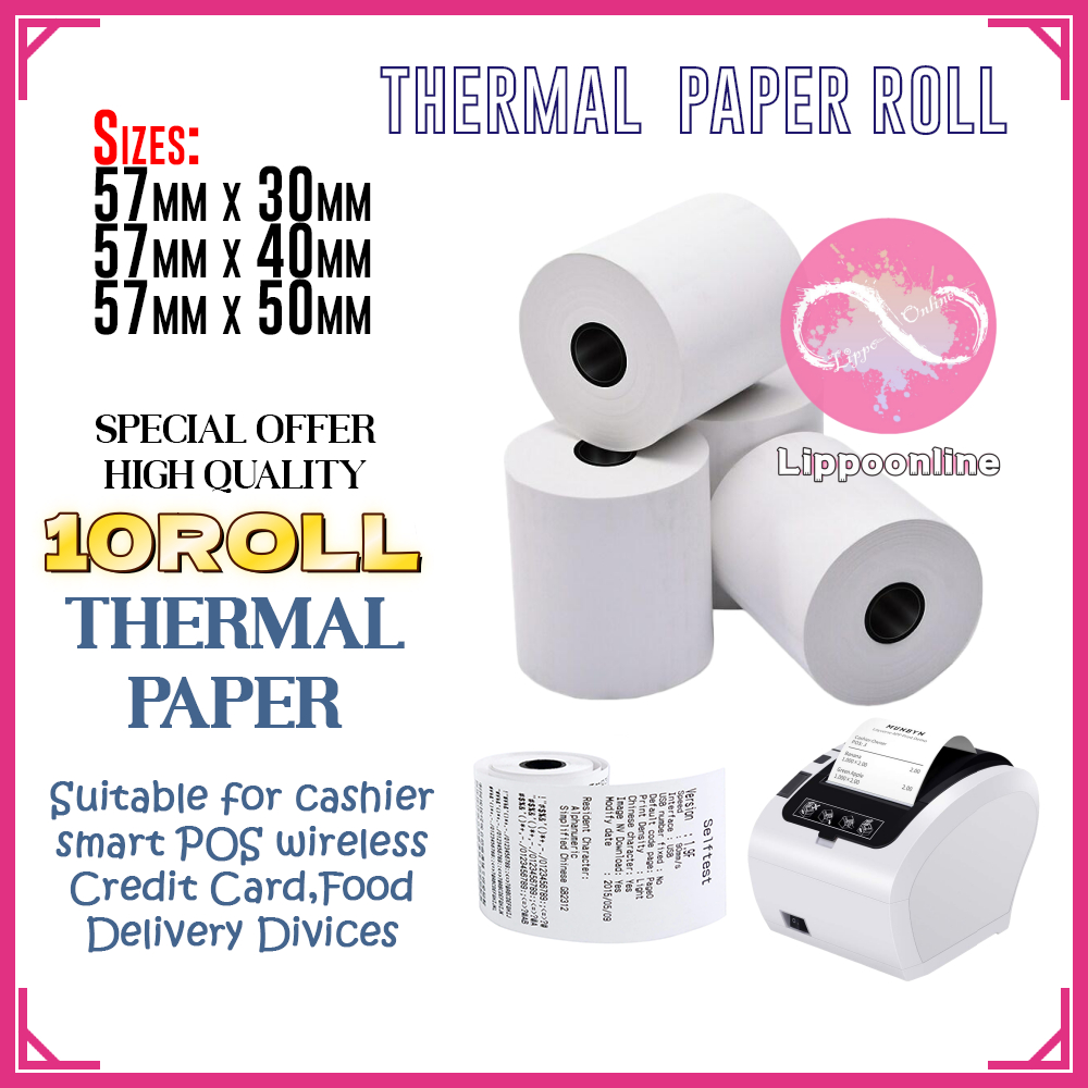 10 pcs 57 x 30mm 40mm 50mm Thermal Paper roll for Foodpanda Senda ...
