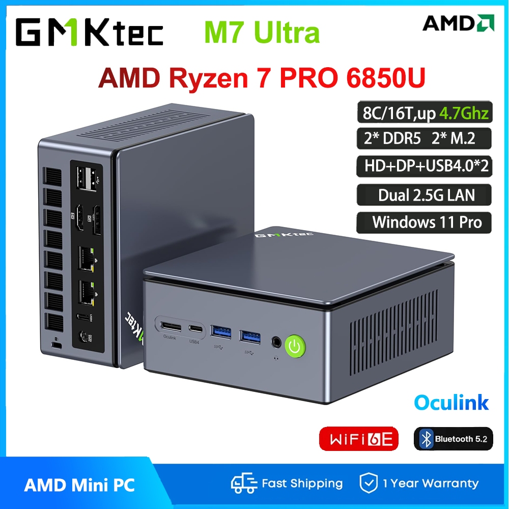 GMKtec M7 Ultra AMD Ryzen 7 PRO 6850U 32GB DDR5 2*USB4 Oculink Dual 2 ...