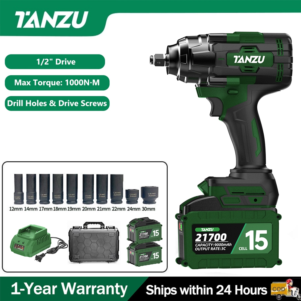 TANZU 21V Brushless Cordless 1/2" Impact Wrench 1000N.m Torque 21700 ...