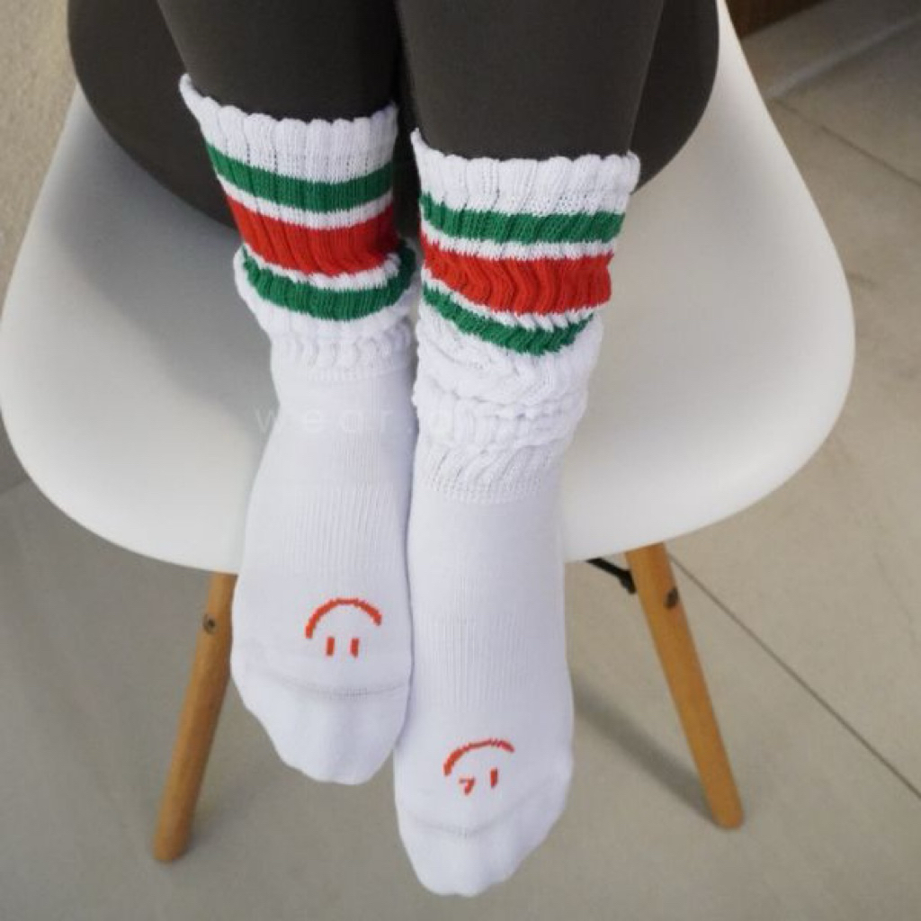 WEAR.ALAZ Green Red Stripey Slouch Premium Grip Socks Non-slip for ...