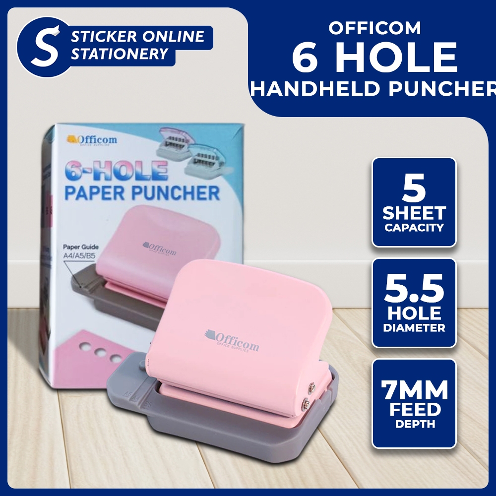 Officom 6 Hole Puncher Handheld Metal Round Paper Punch 6mm for A4 A5 ...