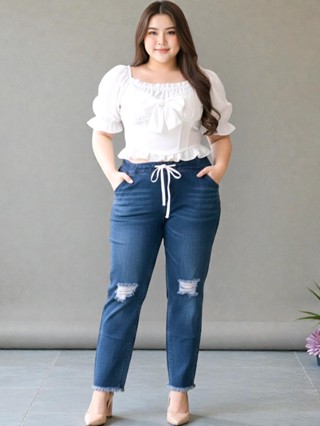 GARTERIZED JOGGER AUGUST BIG PLUS size DENIM Maong pants High Waist W ...