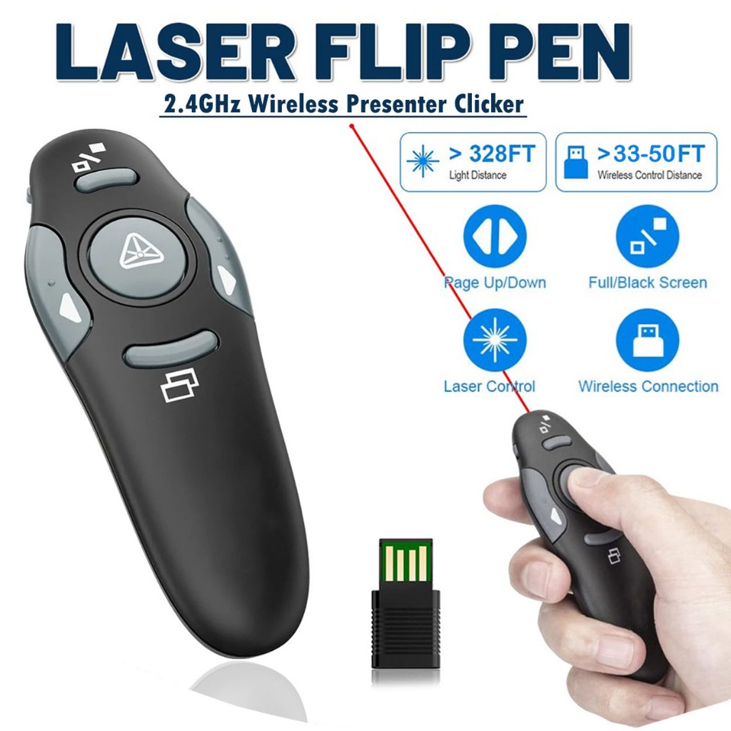 USB 2.4GHz Wireless PowerPoint Presenter with Laser Pointer and Slide ...