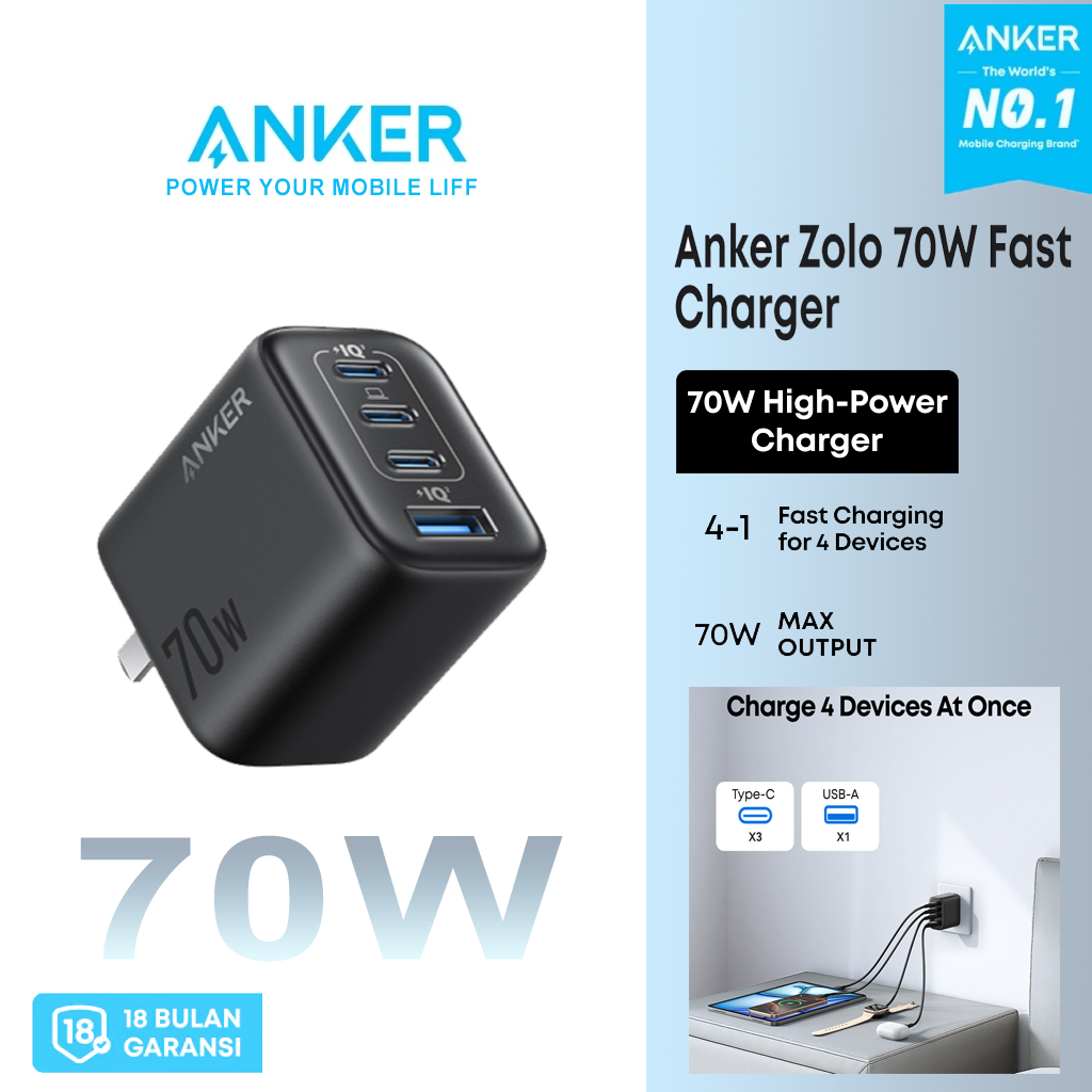 Anker 70W 4-in-1 fast wall charger, portable foldable plug for iPhone ...