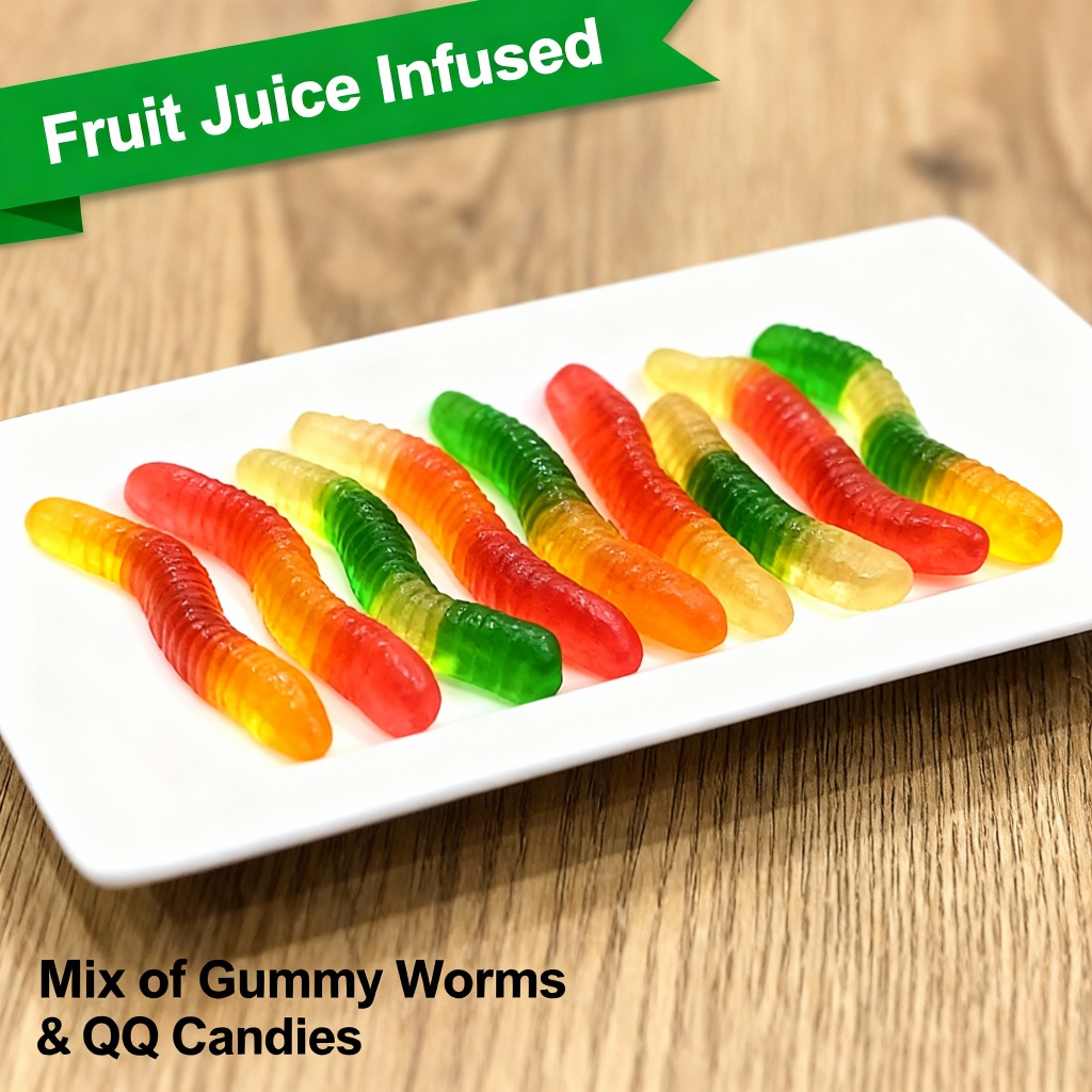 Gummy candies, fruit candies, casual and funny snacks, colorful bugs ...