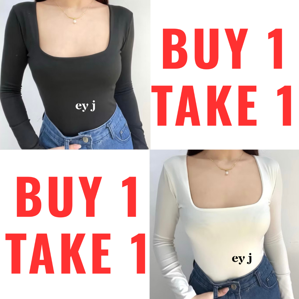BUY 1 TAKE 1 (2PCS) KALLI Square Neck Long Sleeve Double Lining Front ...