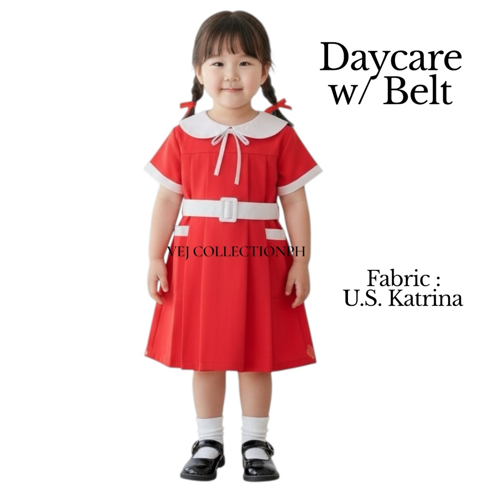VEJCO1225 Daycare Uniform w/ Belt for kids , DSWD Uniform for girls ...