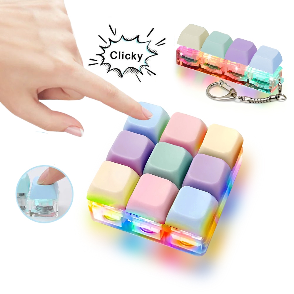 Mini Keyboard Keychain with LED Light Macaron Color Cute Pressing Toy ...