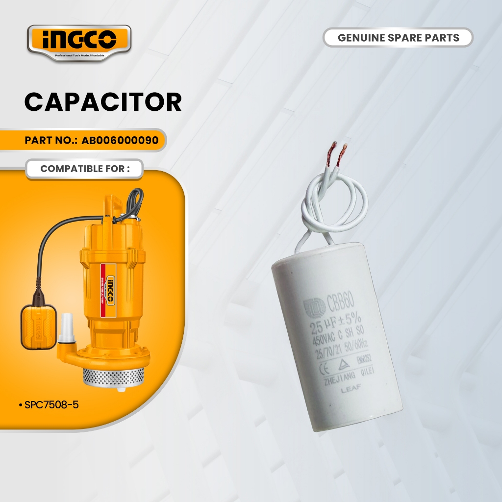 INGCO AB006000090 Capacitor for SPC7508-5 Submirsible Pump 750W(1.0HP ...