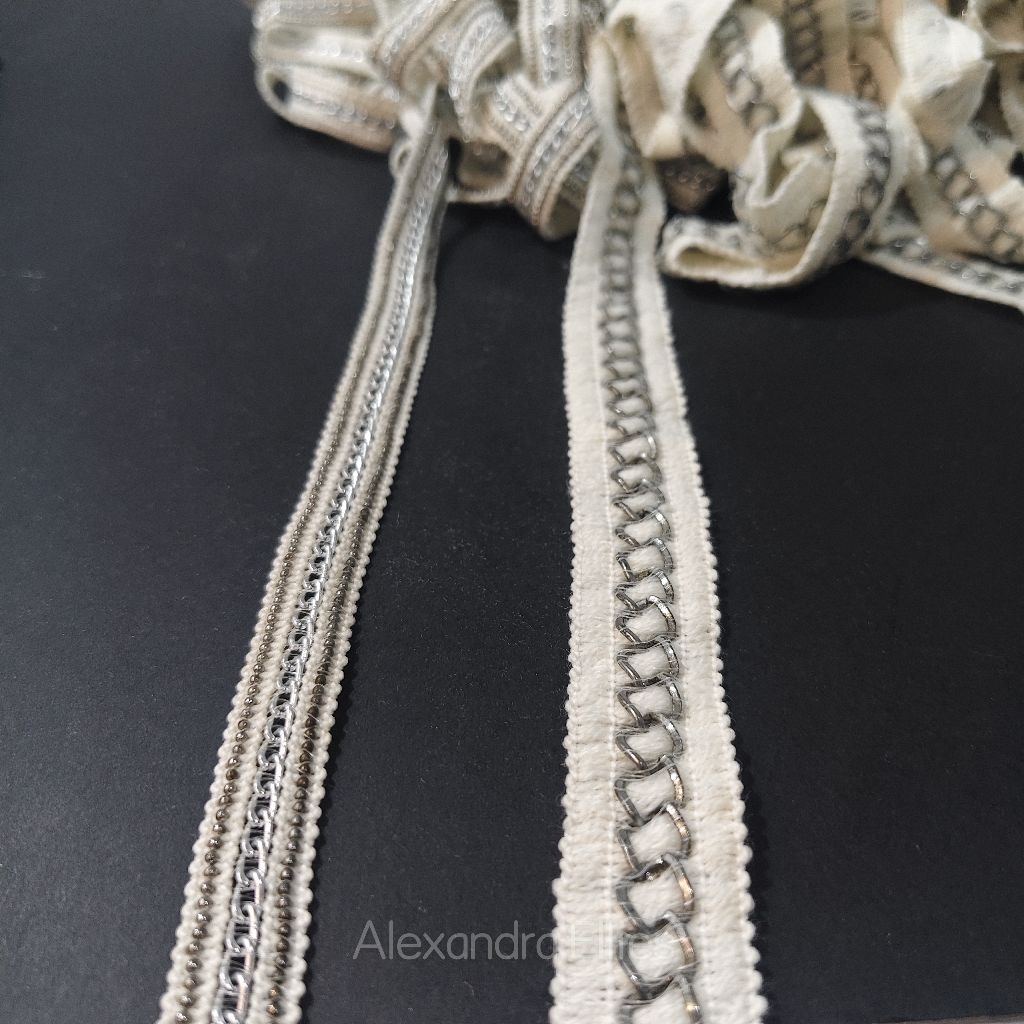 (297) 1Yard Beaded Lace fabric with metal Pleated Lace DIY Crafts Dress ...