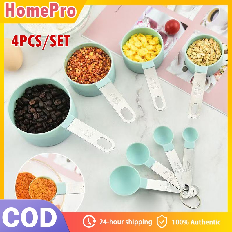 HOME 4Pcs Kitchen Measuring Cups Kit Stainless Steel Measuring Spoon ...