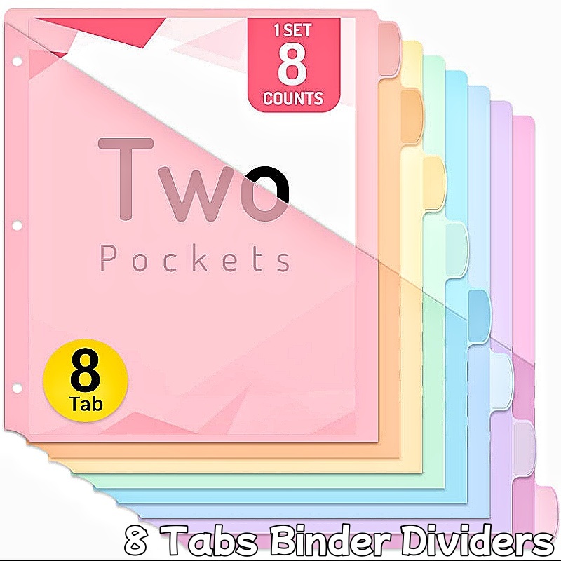 Binder Dividers with 2Pockets Paper Organizers 3 Hole Punch Dividers ...