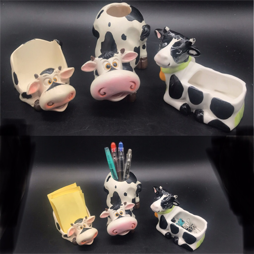 Vintage ceramic black&white cow desk organizer set | Shopee Philippines