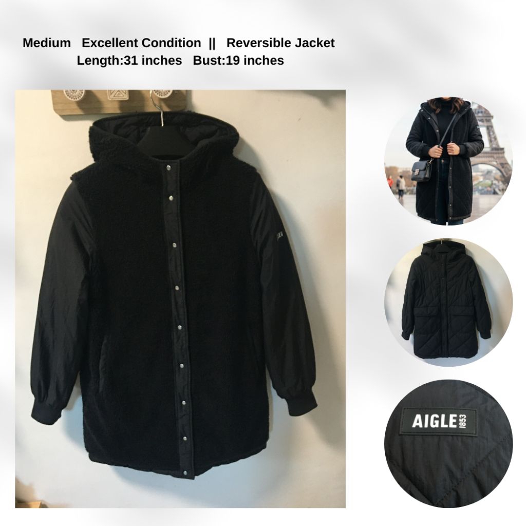 AIGLE 1853 Women’s Reversible Hooded Long Jacket (Sherpa Fleece ...
