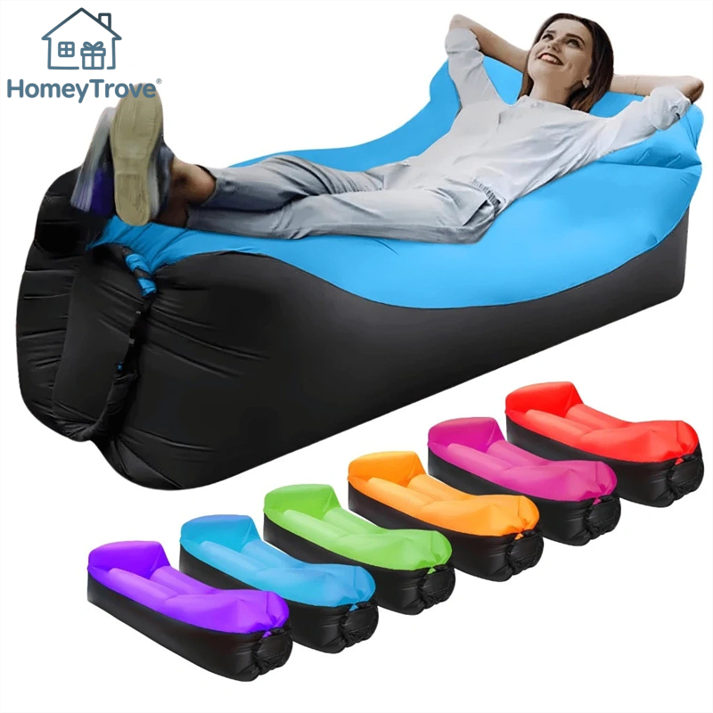 Inflatable Banana Bed With Pillow Folding Sofa Beach Air Bed Portable ...