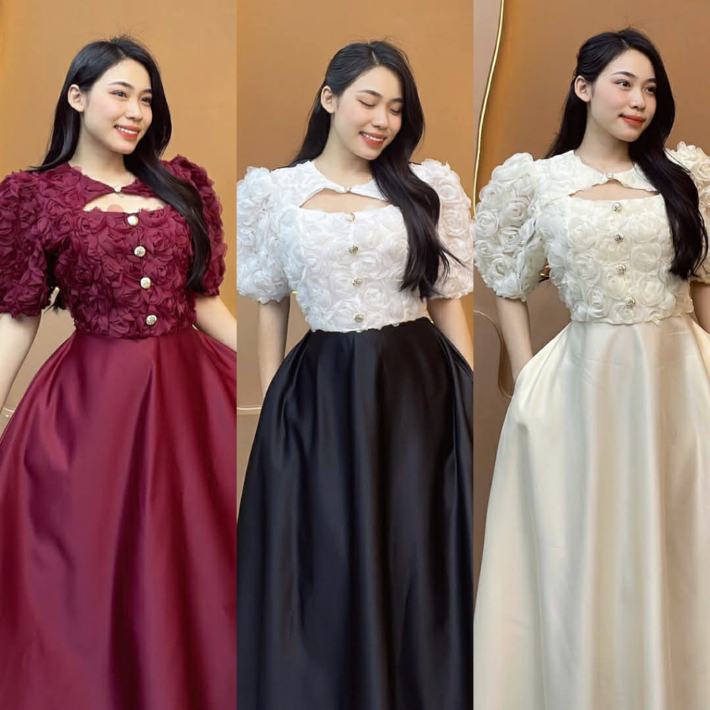 Vietnam RUBY Rose Dress – Taffeta Fabric, Waist Tie, Side Pockets, Chic ...