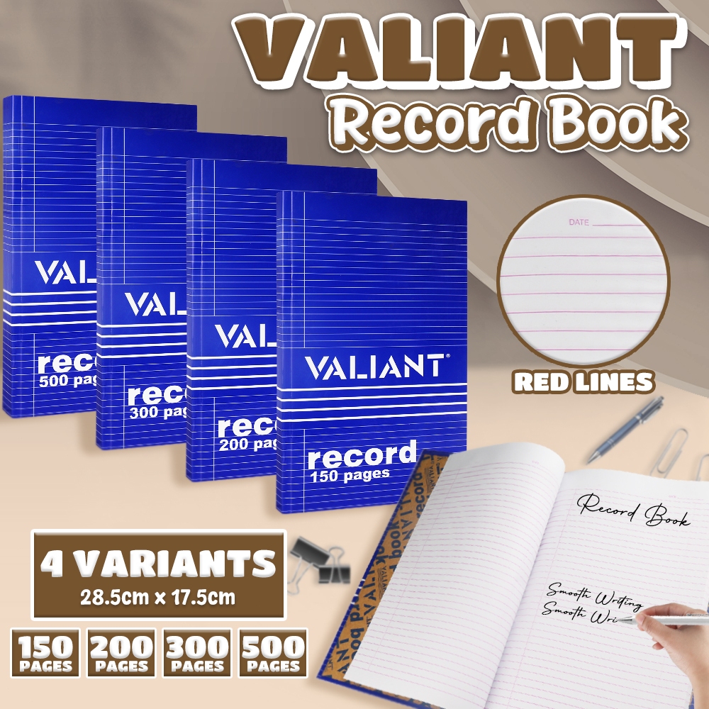 Valiant Record Book Red Lines 150 200 300 500 Pages Durable School ...