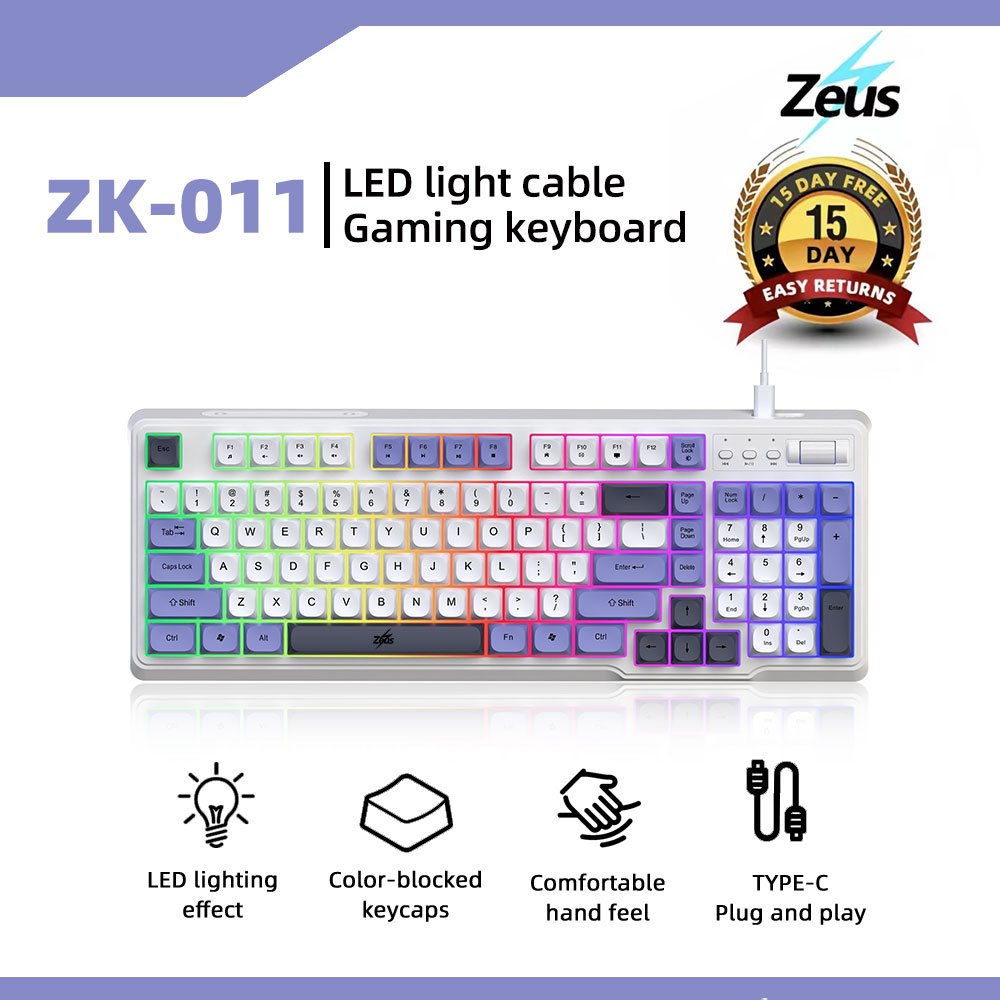 Zeus ZK-011 98 Keys RGB LED Gaming Keyboard With Volume Roller Wired ...