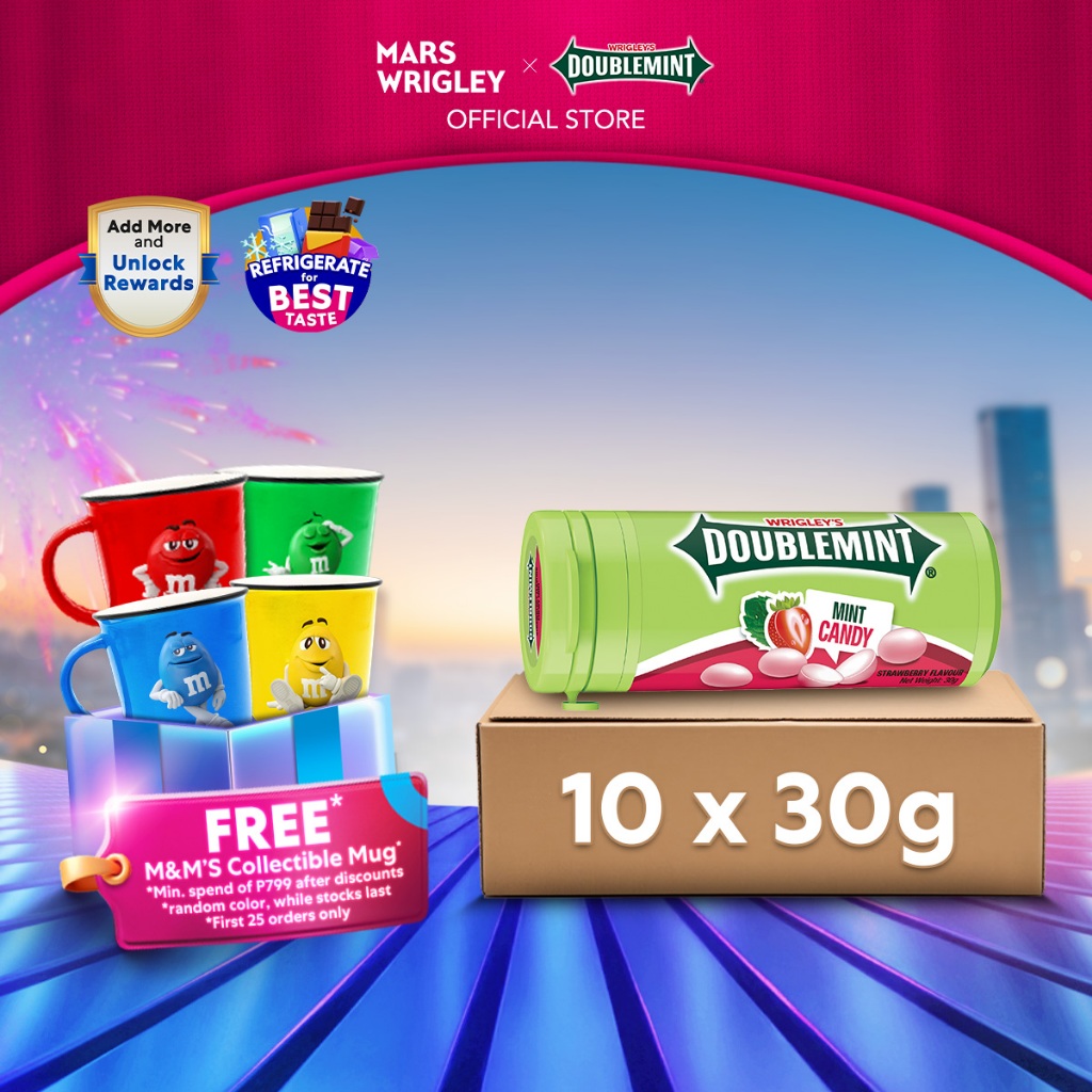 DOUBLEMINT Chewy Mint Candy Strawberry 30g [Pack of 10] | Sugar-free ...